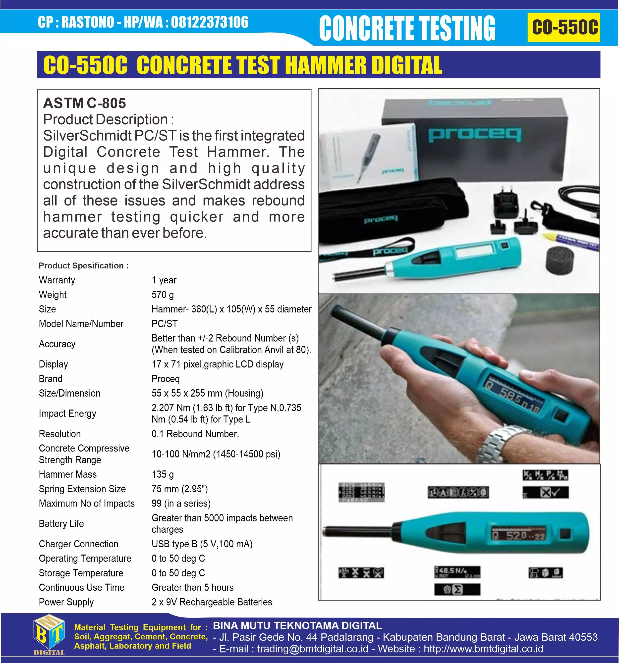 CO-550C CONCRETE HAMMER TEST DIGITAL PROCEQ